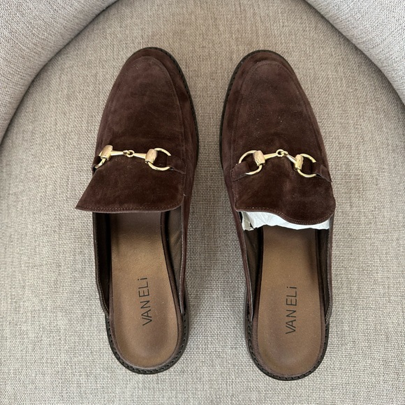 Vaneli | Shoes | Vaneli Dark Brown Suede Mules With Gold Buckle Size 1 ...